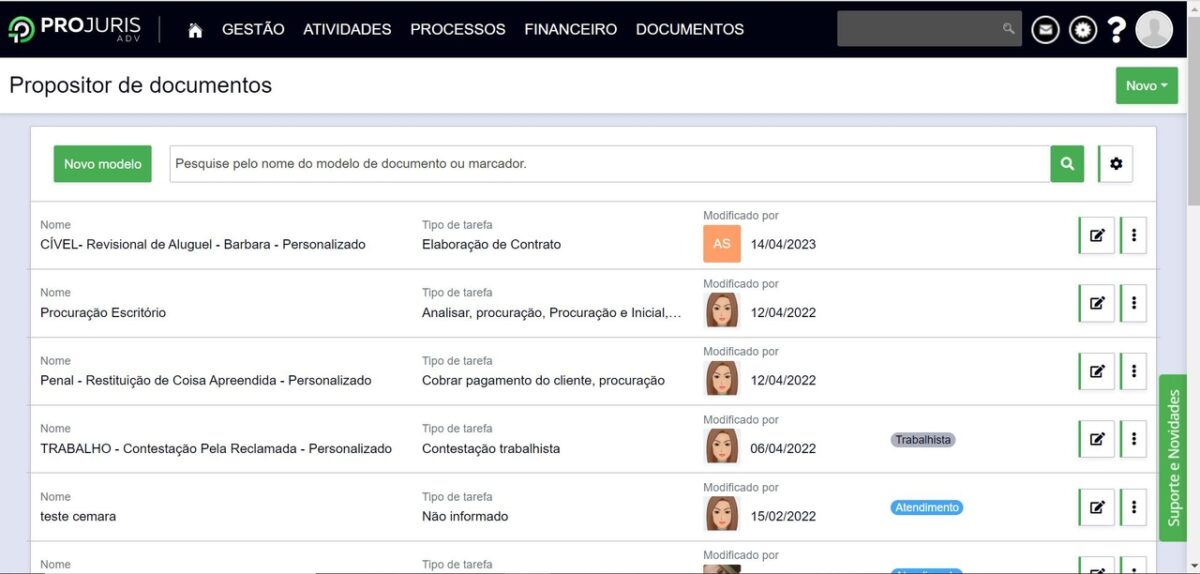 Modelos de documentos jurídicos do propositor PROJURIS ADV